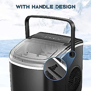 Countertop Ice Maker Machine, Portable Ice Maker with Handle, 27lbs/24Hrs, 6Mins/9 Pcs ice Cubes, Self-Cleaning Ice Maker with Ice Basket/Scoop, Ice Makers Countertop for Home/Kitchen/Office(Black)