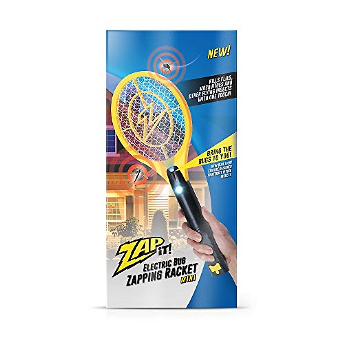 ZAP IT! Bug Zapper Rechargeable Bug Zapper Racket W/ Blue Light Attractant, 4,000 Volt, USB Charging Cable