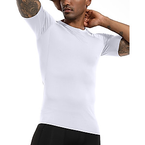 Holure Men's Workout Fitted Athletic Shirt Compression Short Sleeve Shirts White L