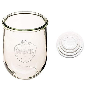 Weck - Large Glass Jars for Sourdough - Starter Jar with Glass Lid - Tulip Jar with Wide Mouth - Weck Jars 1 Liter Includes (Keep Fresh Cover)