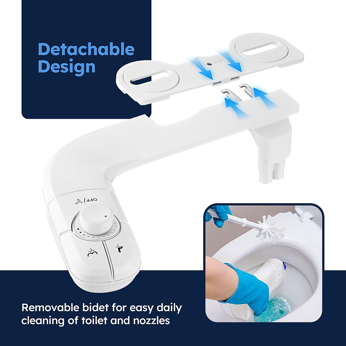 Arofa Bidet Attachment for Toilet, Self-Cleaning, Dual Nozzle Bidet Toilet Seat, Ultra-Slim Bidets for Existing Toilets, Non-Electric, Adjustable Water Pressure, Feminine & Rear Wash (White)