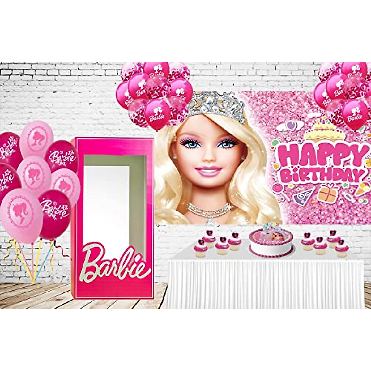 Barbie Backdrops for Girl Birthday Party Decorations Supplies, Barbie Theme Birthday Photo Background for Cake Table Decorations, Happy Birthday Barbie Banner, Polyester 7x5ft, Birthday Pink Barbie