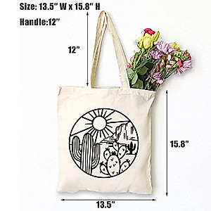 Cute Desert Cactus Canvas Tote Bag Desert Adventure Lover Reusable Shopping Bag for Women Funny Gift