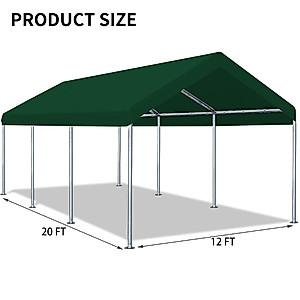 Rutile 10 x 20 FT Carport Replacement Cover, Heavy Duty Car Tarp Canopy Tent Replacement Top w/Ball Bungees Green (Only Top Cover, Frame is not Included)