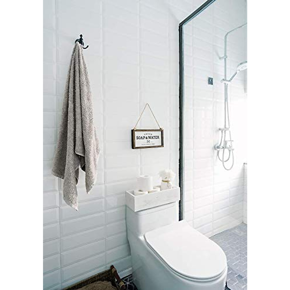 Mkono Bathroom Decor Box Toilet Paper Basket Wood Tank Topper Basket Holder with Mason Jar and Flower Bathroom Behind Toilet Top Storage Organizer Box Farmhouse Rustic Home Decor, White