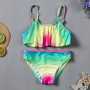 Summer Floral Crisscross Girls' Cute Print Leopard Swimsuit Back Two-Piece Girls Swimwear Girls (Green, 16-18 Years)