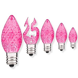 Aniai 25 Pack C7 Pink Led Replacement Bulbs, Commercial Grade 3 SMD LEDs in Each C7 E12 Faceted Lights Bulb, for Outdoor String Lights Decoration (Pink)