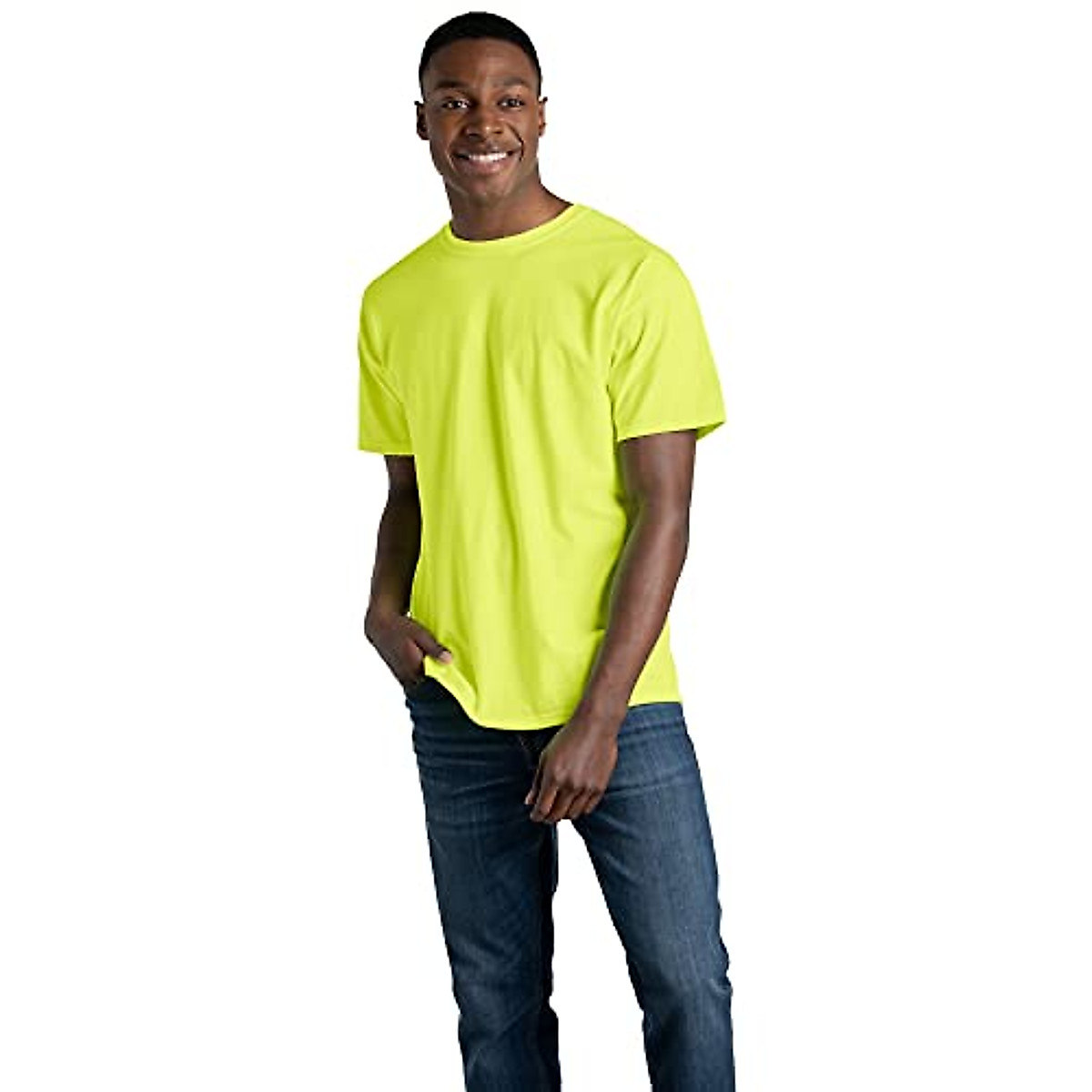 Fruit of the Loom Men's Eversoft Cotton T-Shirts (S-4XL), Crew-2 Pack-Safety Green, Medium