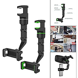 360° Multifunctional Rearview Mirror Phone Holder - Rearview Mirror Phone Mount, Smartphone Stand and Vehicle Back Seat Mobile Phone Holder Compatible with All Cell Phones (1 Pack - Green)