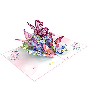 RIZOSI Butterfly Garden Pop Up Card, Pop Up Flower Cards, Handmade Flower Greeting Cards, 3D Birthday Card, Mother’s Day Card Pop Up, Anniversary, Valentine, Thinking of You, Birthday Gift, 15x20 cm