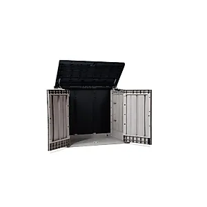 Toomax Stora Way All Weather Outdoor XL Horizontal Storage Shed Cabinet for Trash Can, Garden Tools, and Yard Equipment, Taupe Gray and Anthracite