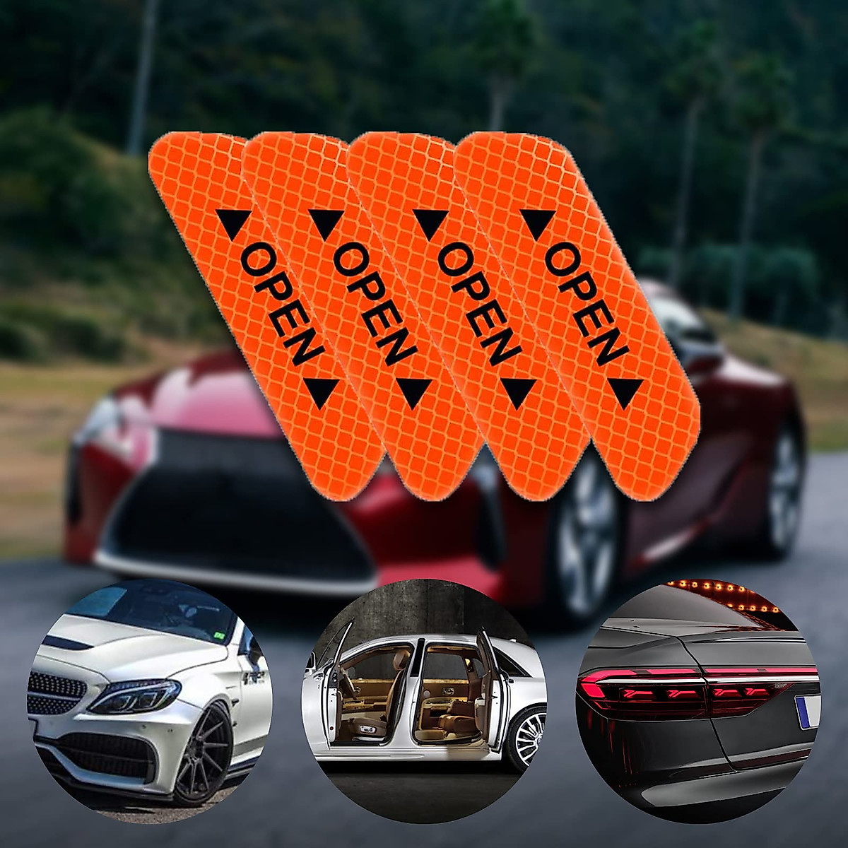 BEYPOVK 4PCS Car Door Open Reflective Safety Stickers, Anti-Collision Warning Decal Tape, Exterior Accessories for Cars, SUVs, Trucks, Motorcycles (Orange)