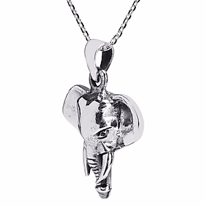AeraVida Trendy Safari Elephant Head .925 Sterling Silver Pendant Necklace | Casual Necklace Jewelry for Women | Jewelry Gift