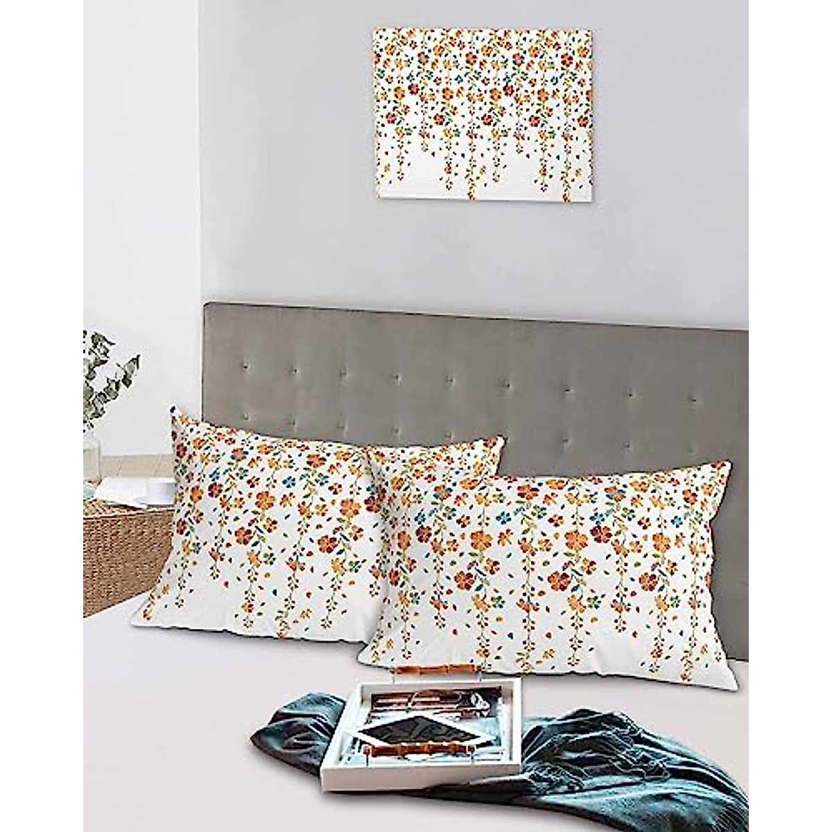 Edwiinsa Weeping Flowers Pillow Covers Standard Size Set of 2 20x26 Bed Pillow, Red Yellow Teal Spring Floral Botanical Art Plush Soft Comfort for Hair/Skin Cooling Pillowcases with Envelop Closure