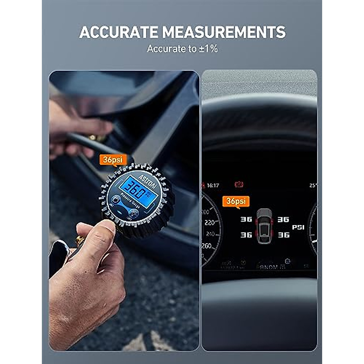 AstroAI Digital Tire Pressure Gauge with Inflator(3-250 PSI for 0.1 Display Resolution), Heavy Duty Air Chuck and Compressor Accessories with Rubber Hose and Quick Connect Coupler Car Accessories.