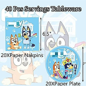  40pcs blueys Birthday party Supplies, blueys theme Party Tableware Set party Decorations ，Used for kids Birthday Party, Baby Shower Party Decorations