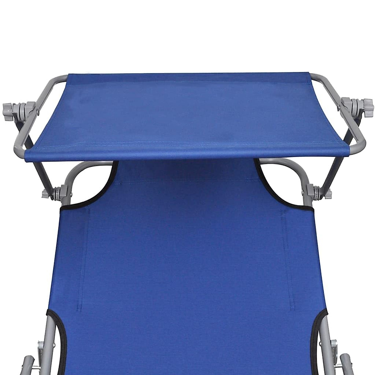 vidaXL Aluminum Sun Lounger - Foldable Outdoor Relaxing Chair with Adjustable Canopy and Backrest - Beach, Patio, Poolside Usage - 264.6 lb Capacity - Blue