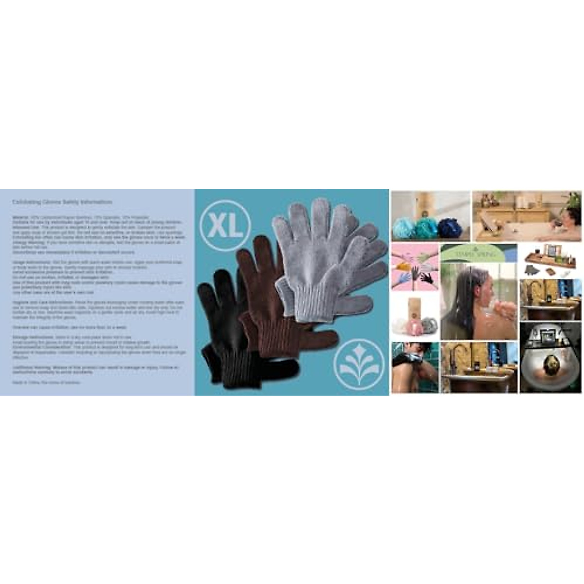 Temple Spring Exfoliating Glove, Carbonized Rayon Bamboo Exfoliating Body Scrubber, Loofah Washcloth, Exfoliate Loofa Shower Scrubber, Body Exfoliator Scrub, Shower Loofah Bath Sponge - Grey