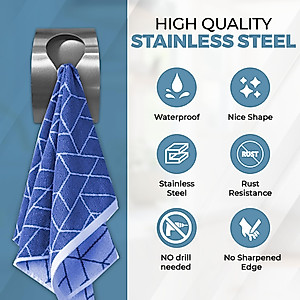 CaeCo Home Self Adhesive Towel Hook Holder Grabber Stainless Steel Kitchen Dish Towel Hook Wall Mount Non Drilling Towel Hangers Rack Hand Towel Hook Tea Towel Holders for Bathroom Kitchen