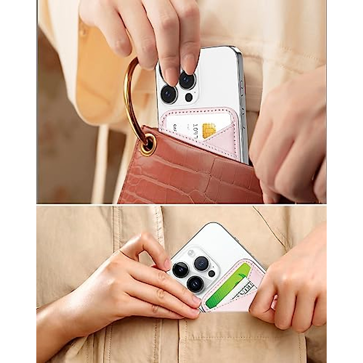 Miroddi for MagSafe Wallet, Magnetic Wallet Card Holder for iPhone 15/14/13/12 Series, 0.12" Invisible Ultra-Thin Magnetic Phone Wallet, 2 Independent Card Slot, Vegan Leather, Pink