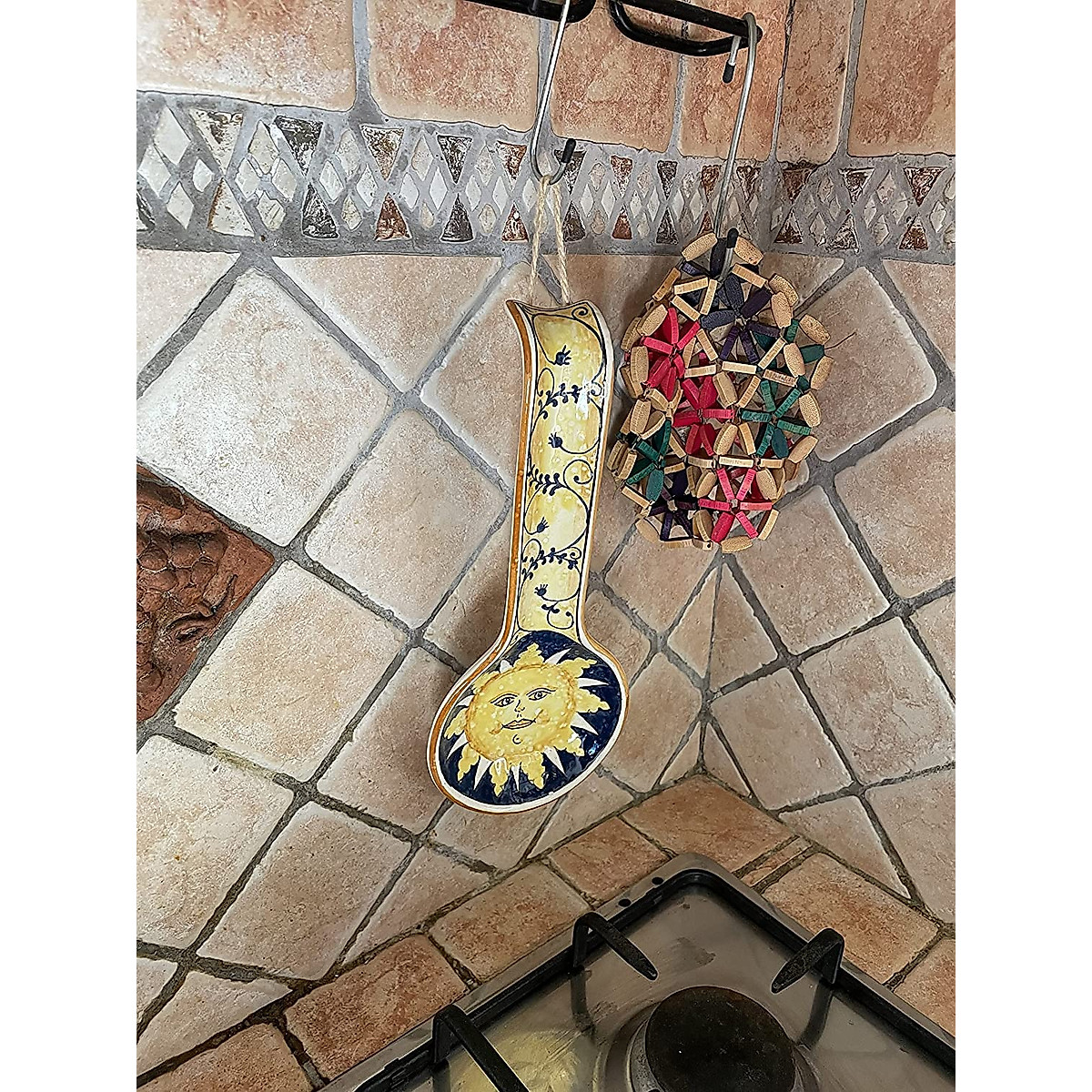 CERAMICHE D'ARTE PARRINI - Italian Ceramic Art Spoon Rest Pottery Holder Hand Painted Decorated Sun Made in ITALY Tuscan