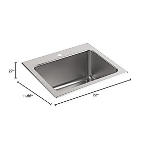 KOHLER K-5798-1-NA Ballad 25-Inch x 22-Inch Top-Mount Utility Sink with Single Faucet Hole, Stainless Steel