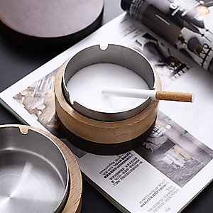 Ashtray with Lid, VViN Windproof Ashtray for Indoor and Outdoor Use, Wooden with Stainless Steel Liner, Portable Ash Tray for Home, Office, Patio, Garden Decoration