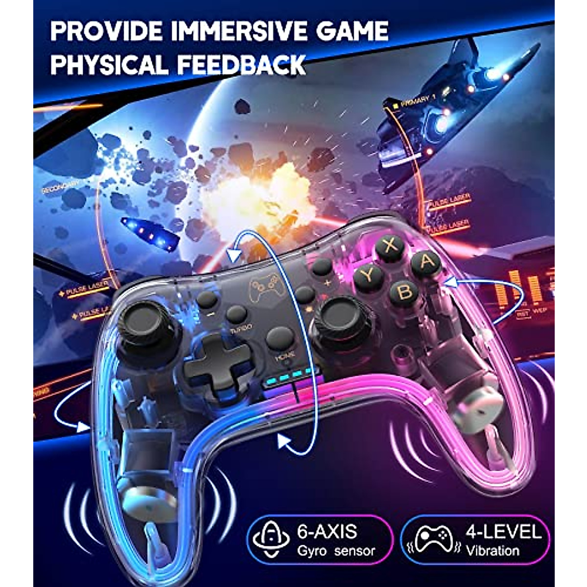 Switch Controller Compatible with Switch/Lite/OLED Controller, Switch Pro Controller With RGB Breathing LED, Switch Controllers Remote Supports Multi-Platform&App with Turbo, Wake-up Function