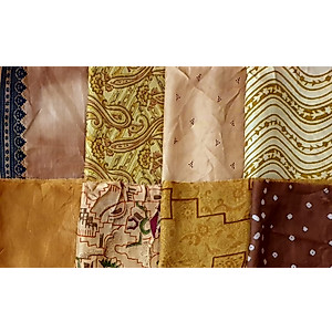 VINTAGEFABULOZ 15 Pcs 12"*20" Vintage Silk Sari Brown Fabric Scrap Remnant's for Journal Scrapbook Craft Project Jewelry Applique DIY Gift Wrap