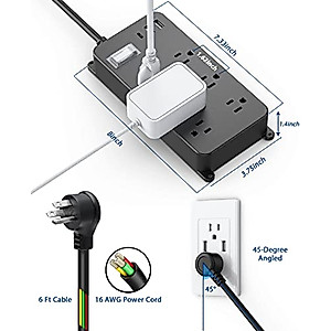 Jgstkcity Outdoor Power Strip Weatherproof with USB C,Waterproof Extension Cord Multiple Outlet Surge Protector for Patio Accessories,6 Outlets and 3 USB Ports,6ft Cable, Black