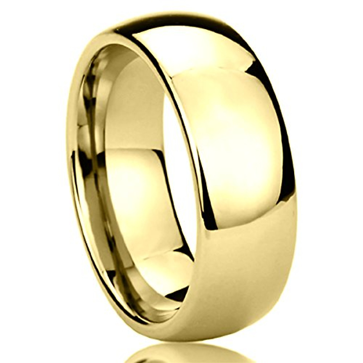 Prime Pristine Free Engraving Personalized Stainless Steel Wedding Band Ring 8MM Yellow Tone High Polished Classy Domed Ring SZ:8.5