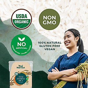 THAI HARVEST 100% USDA Organic Jasmine Rice 7 Ounce (Pack of 8) Microwaveable 90 Seconds Ready to Eat Instant Jasmine Rice for Quick Dinner Meals Zero Preservatives Gluten Free