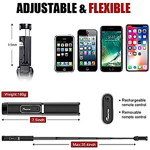 Selfie Stick Tripod, Aluminum Integrated Storage Design Phone Tripod with Wireless Remote Controller - Compatible for iPhone X/Xs/XR/iPhone 8/8Plus/iPhone 7/iPhone 6 and All Android Phone