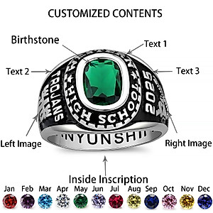 Ccjcinata Fully Personalized Customized class rings 10kt White Gold High School Class Rings and College Class Ring for women – Classic Collection (Sterling Silver - Platinium)