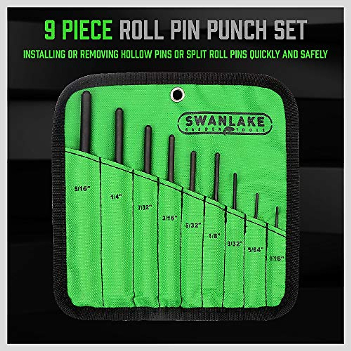 SWANLAKE 9-Pieces Roll Pin Punch Set, Removing Repair Tool with Holder for Automotive, Watch Repair,Jewelry and Craft
