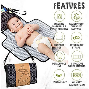Portable Diaper Changing Pad - Waterproof Travel Changing Mat for Baby, Foldable Baby Diaper Clutch, Detachable Baby Travel Diaper Mat for Diaper Changing Station, Diaper Change Mat (Black Geo)