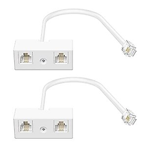 Uvital Two Way Telephone Splitters, Male to 2 Female Converter Cable RJ11 6P4C Telephone Wall Adaptor and Separator for Landline (White, 2 Pack)