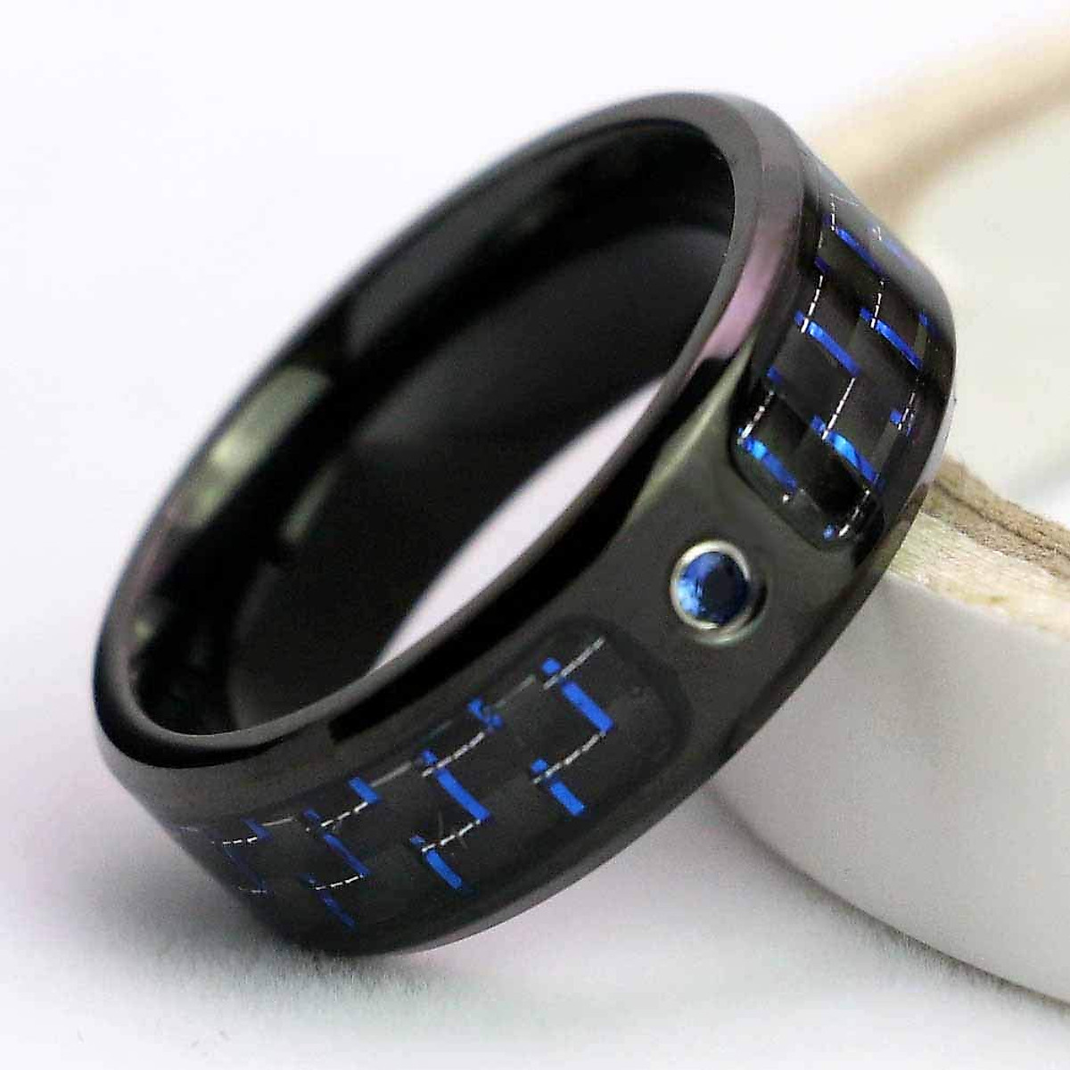2 Rings His and Hers Couple Rings Bridal Sets Black Gold Filled Heart Blue Cz Womens Wedding Ring Sets Man Titanium Band Mens Ring