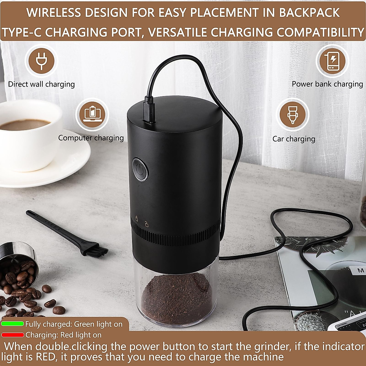 Portable Burr Coffee Grinder Small - Coffee Bean Grinder Electric with Multi Grind Settings for French Press, Cold Brew, Moka Pot, Pour-Over, Espresso Machine