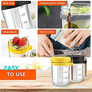 Overnight Oats Containers with lids and spoon-Set of 2 Jars 12 oz Large Capacity Airtight Container with Measurement Marks, Reusable On The Go Cups for Cereal Yogurt, Milk, Salads, Fruit(2 Pack White)