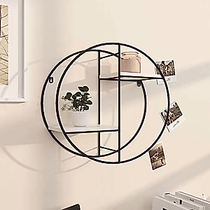 AIJADESK Geometric Wall Shelf Circle Shelf Wall Decor, Unique Metal Woodartfloating Geometric Shelf Apply to Small Space Wall Shelves Wall Hanging Storage Wall Decoration.
