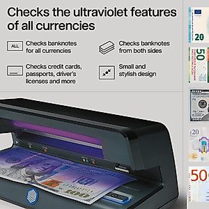 Safescan 50 UV Counterfeit Bill Detector, Small Footprint, Lightweight, Great for Bills, Credit Cards, Passports, IDs, Suitable for All Currencies, Powerful 9W UV Light, CE Certified, 3-Year Warranty
