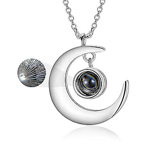 SOULMEET Sterling Silver Moon Necklace with I Love You in 100 Languages Projection Jewelry Gifts for Wife Mom Daughter Sister