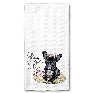 Life is Better with a Frenchie French Bulldog Waffle Microfiber Kitchen Tea Bar Towel Gift for Animal Dog Lover
