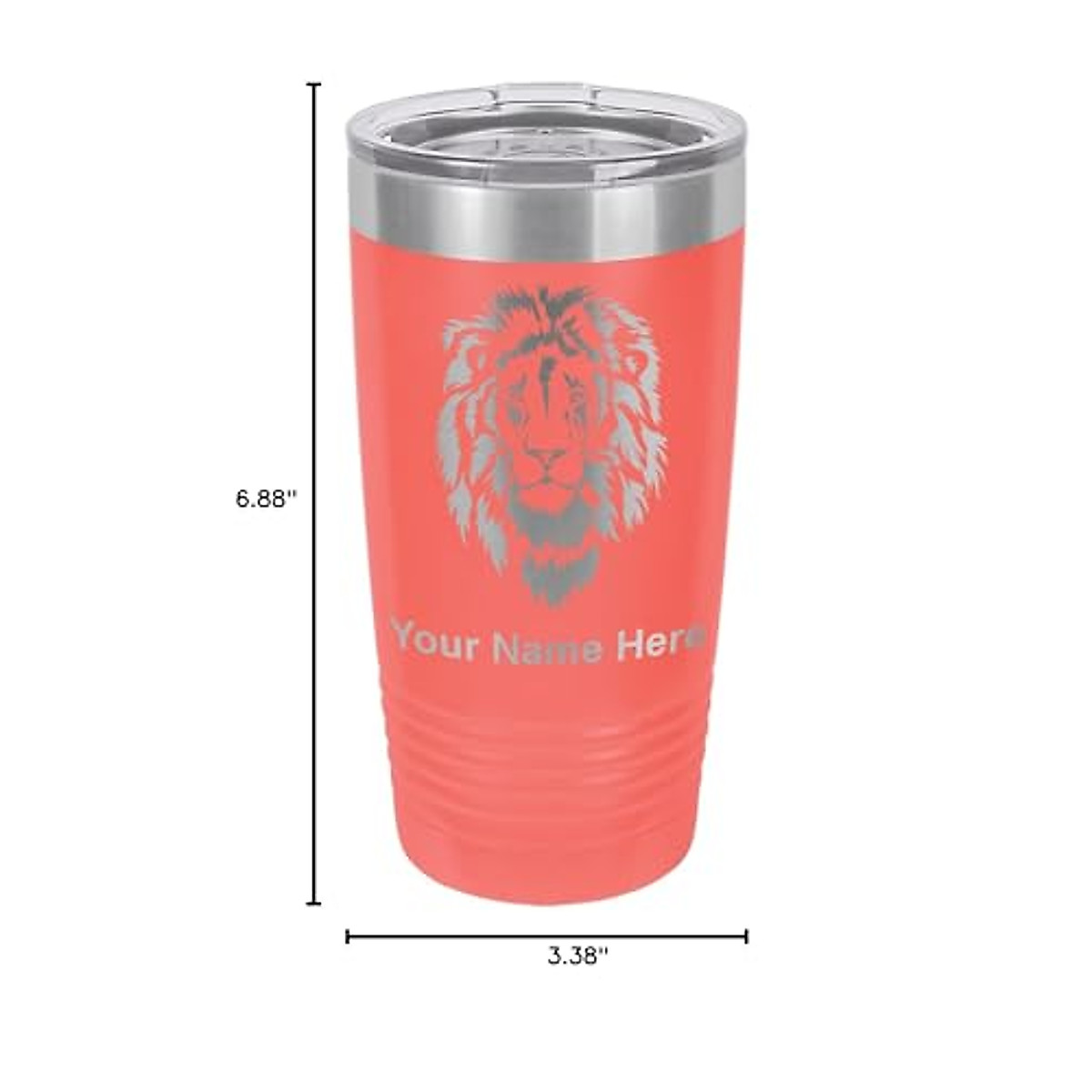 LaserGram 20oz Vacuum Insulated Tumbler Mug, Lion Head, Personalized Engraving Included (Coral)
