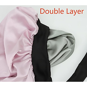 brcok Kids Braid Long Bonnet Girls Satin Bonnet Sleeping Cap Double Layer with tie Band Silk Hair Bonnet for Toddler Child (Kids Long Pink)