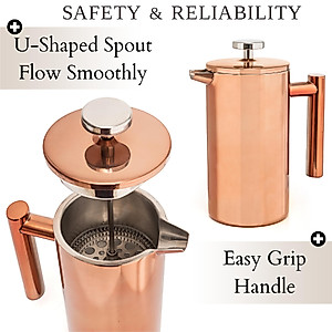 Mixpresso Stainless Steel French Press Coffee Maker 26 Oz 770 Ml Double Wall Metal Insulation Coffee Press & Tea Brewer Easy Clean & Easy Press, Strong Quality Coffee Press, Copper Small French Press