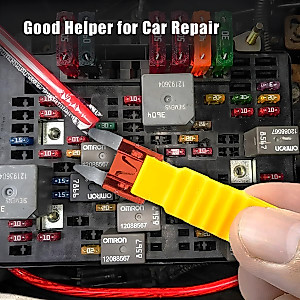BESULEN 10PCS Car Fuse Pullers, Mini Standard Automobile Fuse Extraction Fetch Clips Assortment Kit, Yellow Vehicle Fuse Removal Tools, for Motorcycle Truck SUV ATV RV Fuses Replacement