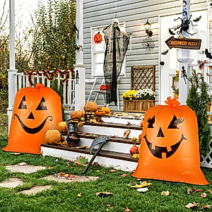 POPGIFTU 12 PCS Halloween Lawn Leaf Bags Pumpkin Lawn Bags, with 6 Halloween Pattern Designs, Plastic Outdoor Fall Leaf Trash Bag for Fall Decorations Outdoor Yard Lawn Halloween Decorations