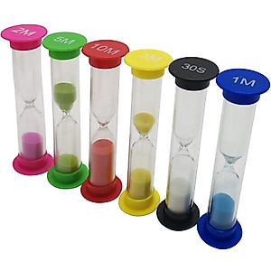 RONYOUNG 24PCS Sand Timer Plastic Sandglass Timer Colorful Hourglass Timer Sand Clock Timer 30S 1Min 2Mins 3Mins 5Mins 10Mins for Adult Kids in Classroom Kitchen Games Office